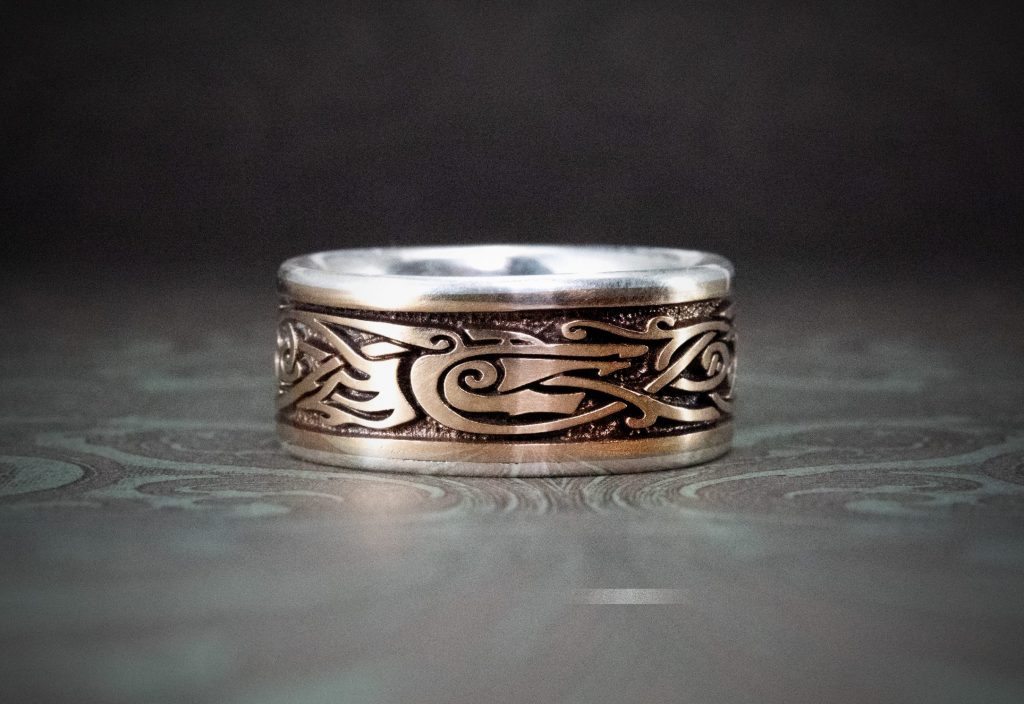 Bronze and Silver Viking Wolf Ring - Argentum Arcana Artisan Jewelry